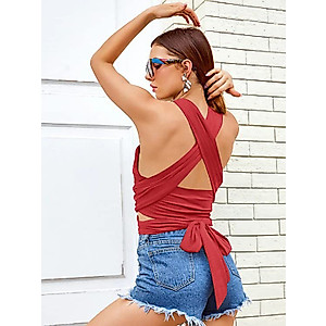 ZAFUL Sexy Halter Crop Top - Ribbed, Ruched Lace-up, V-Neck, Criss Cross Back Tank