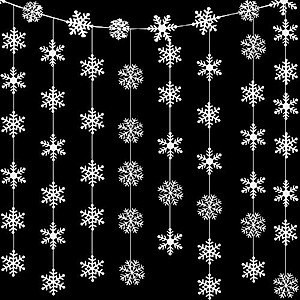 120 Pieces 10 Sets Snowflake Hanging Garland White Snowflakes Decorations Winter Frozen Birthday Party Supplies Decorations