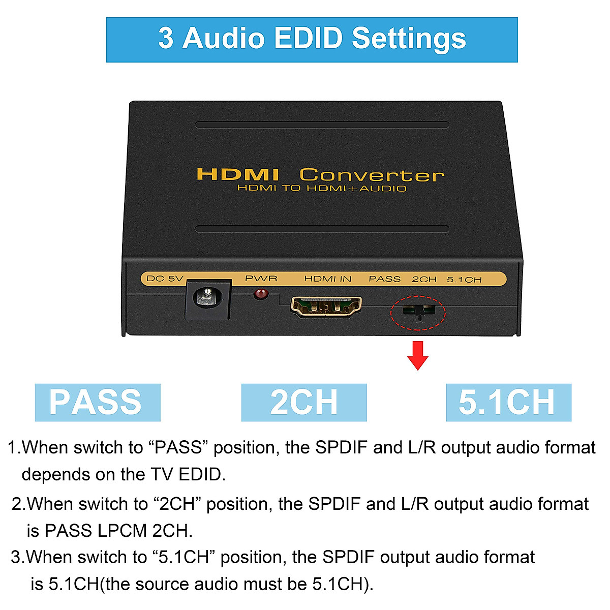 avedio links 4K HDMI Audio Extractor Splitter, 1080P HDMI to HDMI Audio Converter + Optical Toslink SPDIF + L/R Stereo Analog Audio, HDMI Audio Adapter for Fire Stick, Blu-Ray Player (4K 30Hz Black)