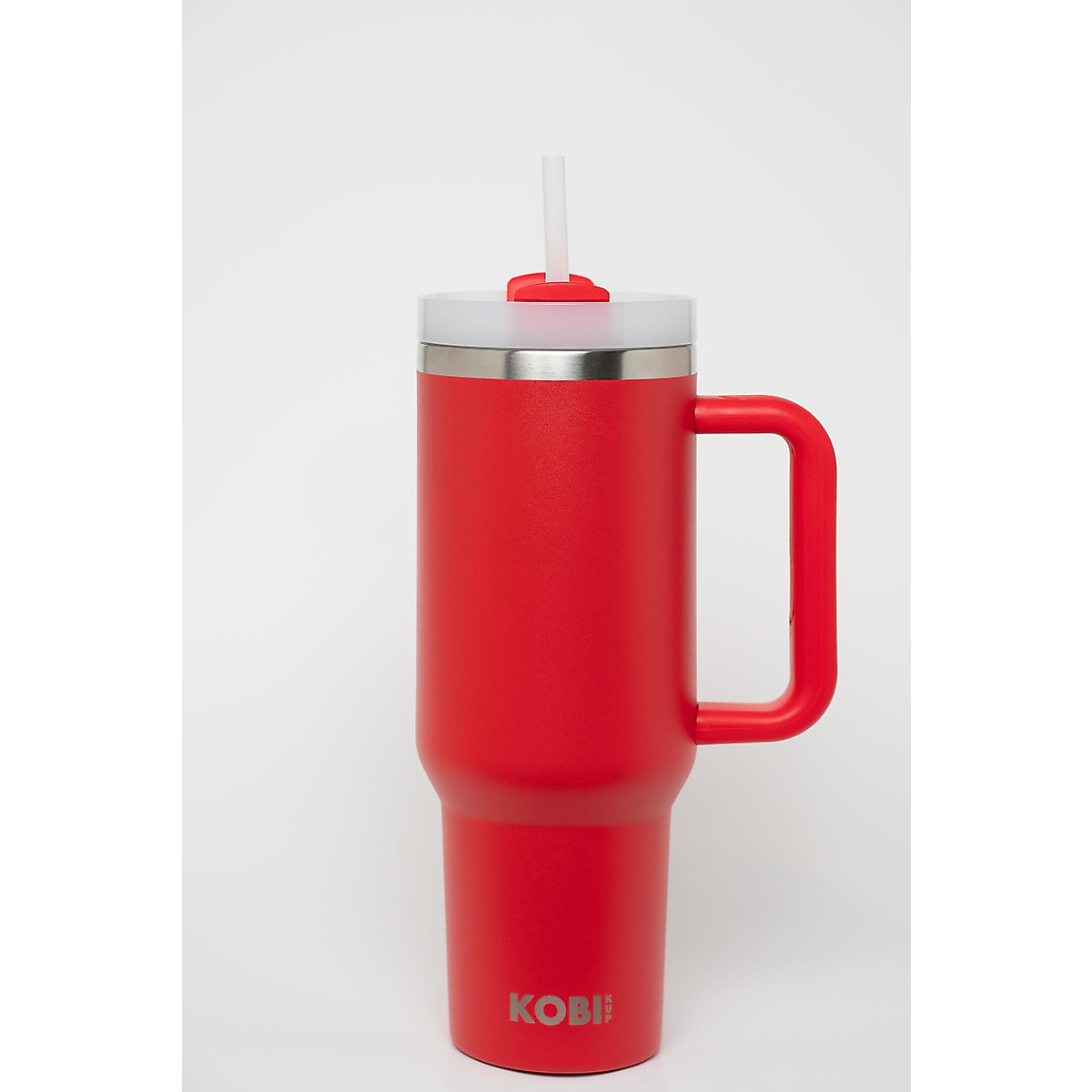 KOBI KUP Spill Proof 40oz Stainless Steel Double Wall Vacuum Insulated Tumbler with Handle, Straw Lid and Straw-RED