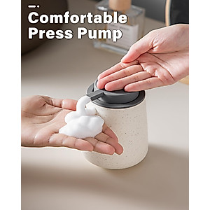 Foam Hand Soap Dispenser - 12 oz Bathroom Lotion Hand Pump Dispenser, Ceramic Foaming Soap Dispenser with Grey Removable Pump for Kitchen Hand Wash Dispenser, Speckled Matte Beige