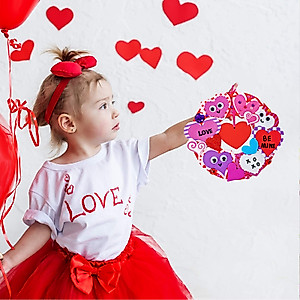 Winlyn 12 Sets Heart Wreath Ornaments Decorations Valentine Crafts Kits for Kids Classroom DIY Valentine's Day Heart Wreath Assorted Heart Cutouts Foam Stickers Googly Eyes Valentine Gift Exchange
