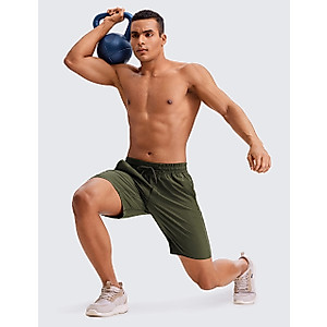 CRZ YOGA Men's 2 in 1 Running Shorts with Liner 9'' Quick Dry Workout Sports Athletic Shorts with Pockets Dark Olive Medium