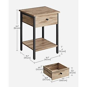 VASAGLE Nightstand, Bedside Table with Drawer, Side Table, End Table, for Bedroom, Office, Industrial, Camel Brown and Black ULET055B50