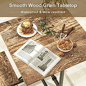 VECELO 3-Piece Bar Table Chairs, Square Counter Height Bistro Dinette Sets with 2 Barstools for Kitchen, Breakfast Nook, Small Spaces, Rustic Brown