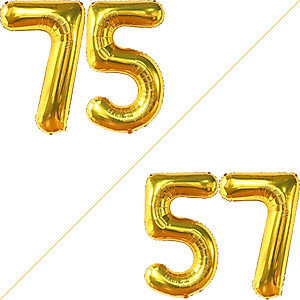KatchOn, Giant Gold 75 Balloon Numbers - 40 Inch | Gold 75th Birthday Balloons, 75th Birthday Decorations | 75th Anniversary Decorations | 75 Balloons for 75 Birthday Party Decorations