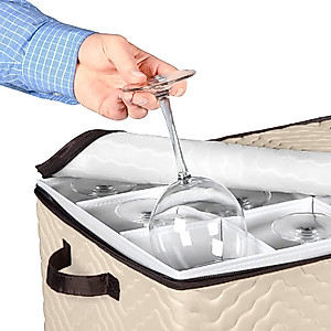 Hold N Storage Pack of 2 Sizes Wine Glass Storage with dividers – Each Holds 12 standard size wine glasses up to 10" H – Stemware Storage Case, Protects Fine China, Durable Quilted Microfiber Bin with