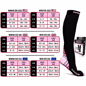 Physix Gear Compression Socks - Best Men & Womens Compression Socks for Circulation, Running, Nurses, Athletic Use Sock Compression, Blood Pressure Socks, Calcetines de Compresion, Black/Pink, S/M