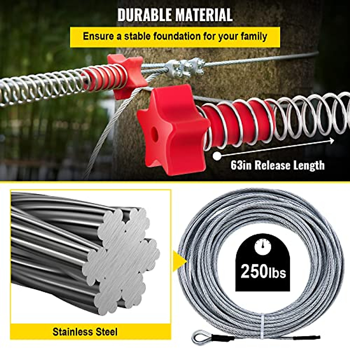 VEVOR Zip line Kits for Backyard 110FT, Zip Lines for Kid and Adult, Included Swing Seat, Zip Lines Brake, and Steel Trolley, Outdoor Playground Equipment Red