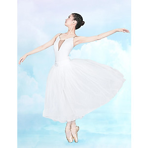 Phoeswan Ballet Leotards for Women, Deep V Camisole White Dance Leotards, Elegant Adult Leotards for Women Dance, Size XL