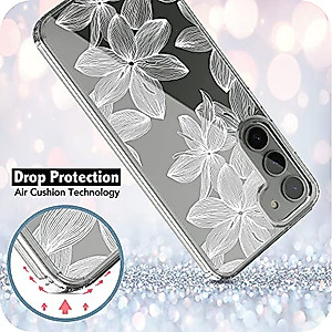 RANZ Galaxy S23 Plus Case, Anti-Scratch Shockproof Clear PC+ TPU Bumper with White Flower Design
