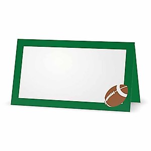 Football on Green Place Cards - TENT STYLE - 10 PACK - White Blank Front Solid Color Border - Placement Table Name Seating Stationery Party Supplies - Occasion Dinner Event