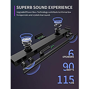 Sound Bar, Sound Bar with Dual Built-in Subwoofer, 38 Inch 2.1 Sound Bar for TV, 90W Wired & Wireless Bluetooth 5.0, HDMI/Optical/Aux/USB, Wall Mountable, Surround Sound System for Home Theater 2023