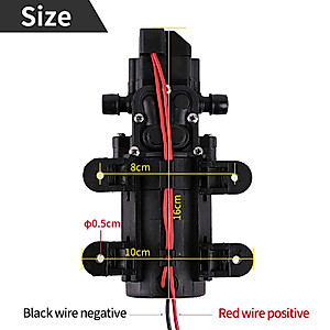 Aimela 12V DC Fresh Water Pump with 2 Hose Clamps,Self Priming Sprayer Pump with Pressure Switch,12 Volt High Pressure Pump Diaphragms,4.5 L/Min 1.2 GPM 85 PSI Adjustable for Spray,Marine,Lawn