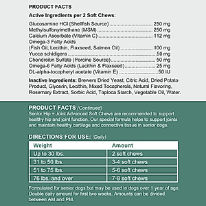 Glucosamine for Dogs Hip and Joint Supplement - 120 Soft Chews for Senior Dogs with Glucosamine, Chondroitin, MSM, Vitamin C, and Omegas - for Mobility, Cartilage, and Joint Health