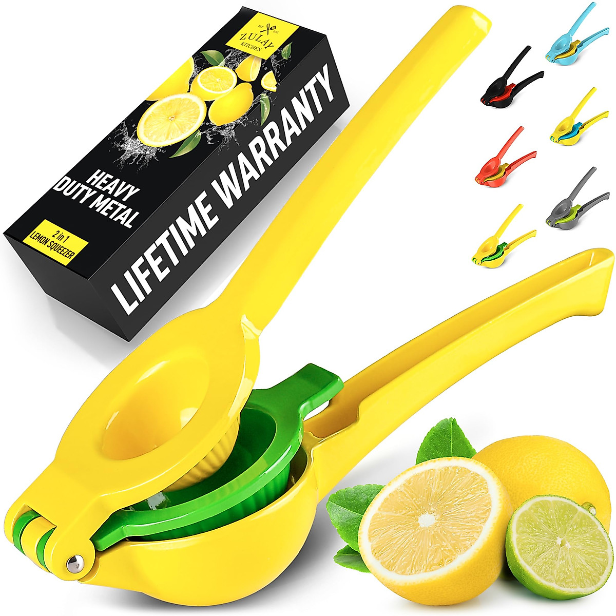 Zulay Metal 2-In-1 Lemon Lime Squeezer - Hand Juicer Lemon Squeezer - Max Extraction Manual Citrus Juicer
