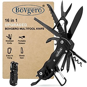Bovgero Multitool Knife, 16 in 1 Pocket Knife, Handmade Multi Tool Knife, Gift for Men boyfriend dad him husband, Black