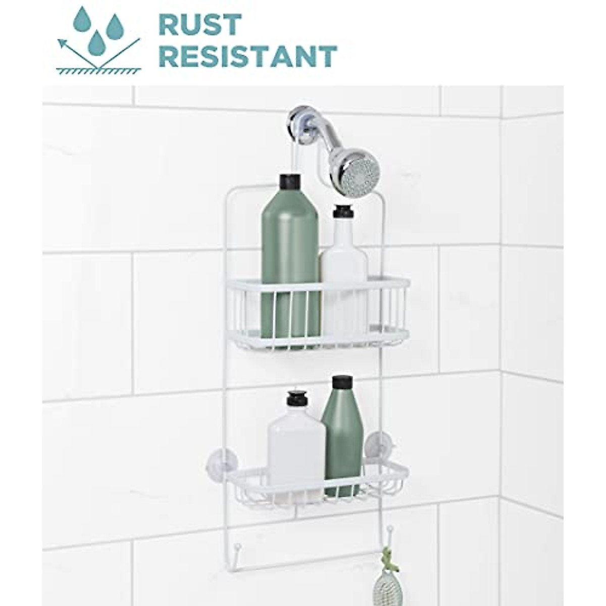 Zenna Home Hanging Over-the-Shower Caddy, 2 Baskets, White