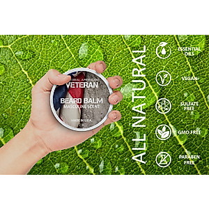 NATURAL AMERICAN VETERAN Beard Balm – 100% All Natural, Masculine Scent, Essential Oils with Organic Shea Butter – Moisturizes, Softens & Strengthens - Made in USA – Conditioning Beard Balm, 2 oz