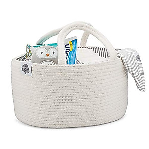 Parker Baby Rope Diaper Caddy Organizer - Nursery Storage Bin and Car Organizer for Diapers and Baby Wipes - Diaper Organizer for Baby Essentials - White