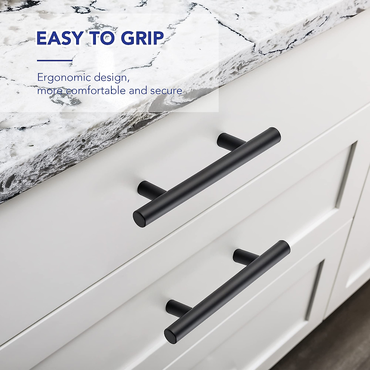 10 Pack 5 Inch Length Kitchen Cabinet Handles with 3 Inch Hole Center Matte Black Cabinet Pulls Stainless Steel Drawer Pulls,Cabinet Knobs for Dresser Drawer