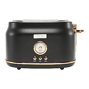 Haden 75082 Dorset Stainless Steel Toaster - 2-Slice Wide Slot Toaster with Button Settings and Removable Crumb Tray - Black/Copper