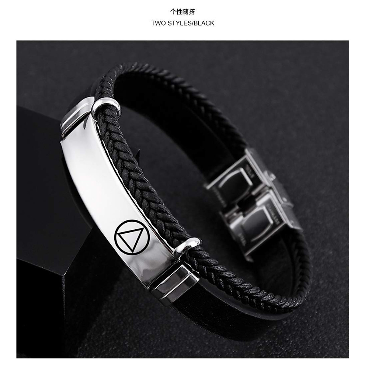 Personalized AA NA Sobriety Gifts for Women Men,Stainless Steel Leather Narcotics Alcoholics Anonymous Addiction Bracelets Bangle,Inspired One Day At A Time Sober Recovery Jewelry for Her Him