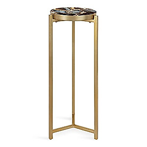 Kate and Laurel Aguilar Glam Drink Table, 8" x 8" x 23", Gold, Transitional Tea Table and Plant Stand with Agate Tabletop