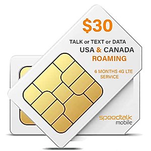 SpeedTalk Mobile $30 SIM Card for GSM GPS Tracking Kid Child Elderly Pet SmartWatch Car Tracker Devices Locators - 6 Months Service - USA Canada & Mexico Roaming