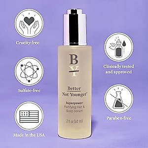 Better Not Younger Fortifying Hair & Scalp Serum for Thinning and Aging Hair - Hair Serum for Stronger, Thicker Looking Hair - Hair Density Serum Designed for Women 40+ Experiencing Hair Loss - 2fl.oz