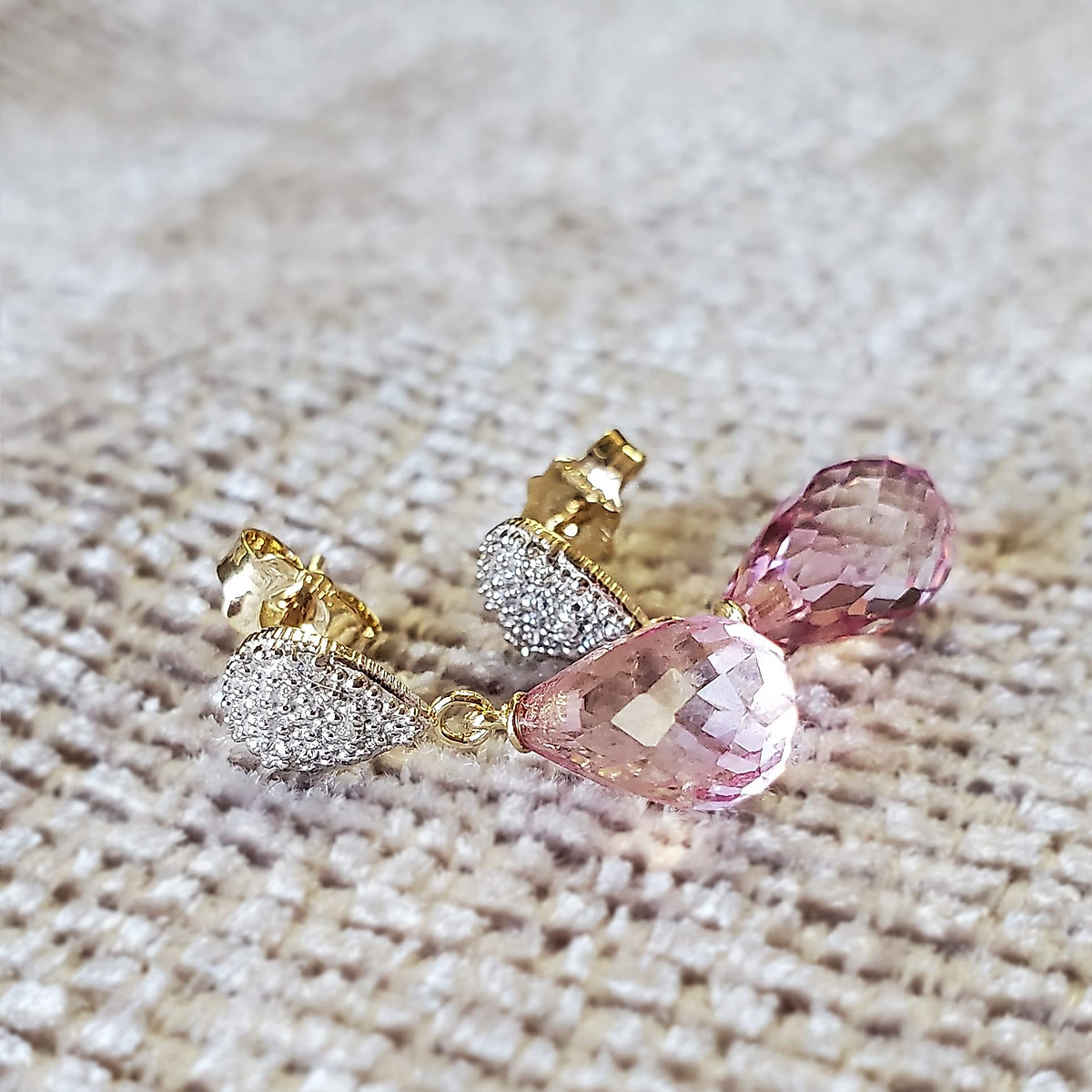 Galaxy Gold GG 14k Rose Gold Earrings with Diamonds and Pink Topaz