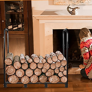 CONNOO 4ft Firewood Rack Stand Heavy Duty Firewood Log Rack Holder Fireplace Wood Storage Holder for Indoor Outdoor Metal Pile Log Stand Stacker Holder, Matte Black