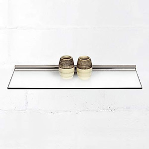 Deco Window 12" X 6" Tempered Glass Shelf for Wall Floating Shelves 8mm Thick Bathroom Storage Organizer with Concealed Mount (Satin Silver)
