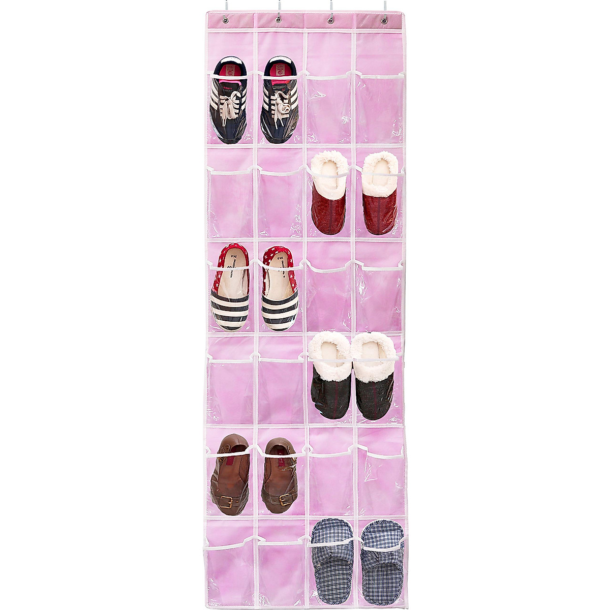 Simple Houseware 24 Pockets - Crystal Clear Over The Door Hanging Shoe Organizer, Pink