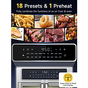 Kitchen Elite Air Fryer French Door Oven,26.4 Qt Easy Cleanup & Use Large Countertop Toaster Oven Combo,18 Presets & 1 Preheat & 1 Light,Multi-Layer Cooking,4 Accessories,Stainless Steel