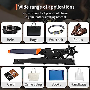 Revolving Punch Plier Kit, XOOL Leather Hole Punch Set for Belts, Watch Bands, Straps, Dog Collars, Saddles, Shoes, Fabric, DIY Home or Craft Projects, Heavy Duty Rotary Puncher, Multi Hole Sizes Make