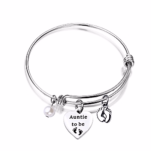 FOTAP Auntie Gift Auntie to be Bracelet Expandable Wire Bangle Funny Auntie Gift Best Sisters Get Promoted to Auntie Gift Auntie Bracelet