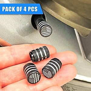 Black Tire Valve Stem Covers Metal Tire Air Caps with Plastic Liner American Flag Tire Stem Valve Caps, Corrosion Resistant, Universal for Car Truck Motorcycle Bike (4 Pack)