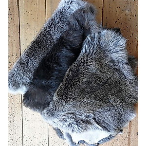 Natural Tanned Rabbit Fur Hide (10" by 12" Rabbit Pelt with Sewing Quality Leather) (Natural Gray)