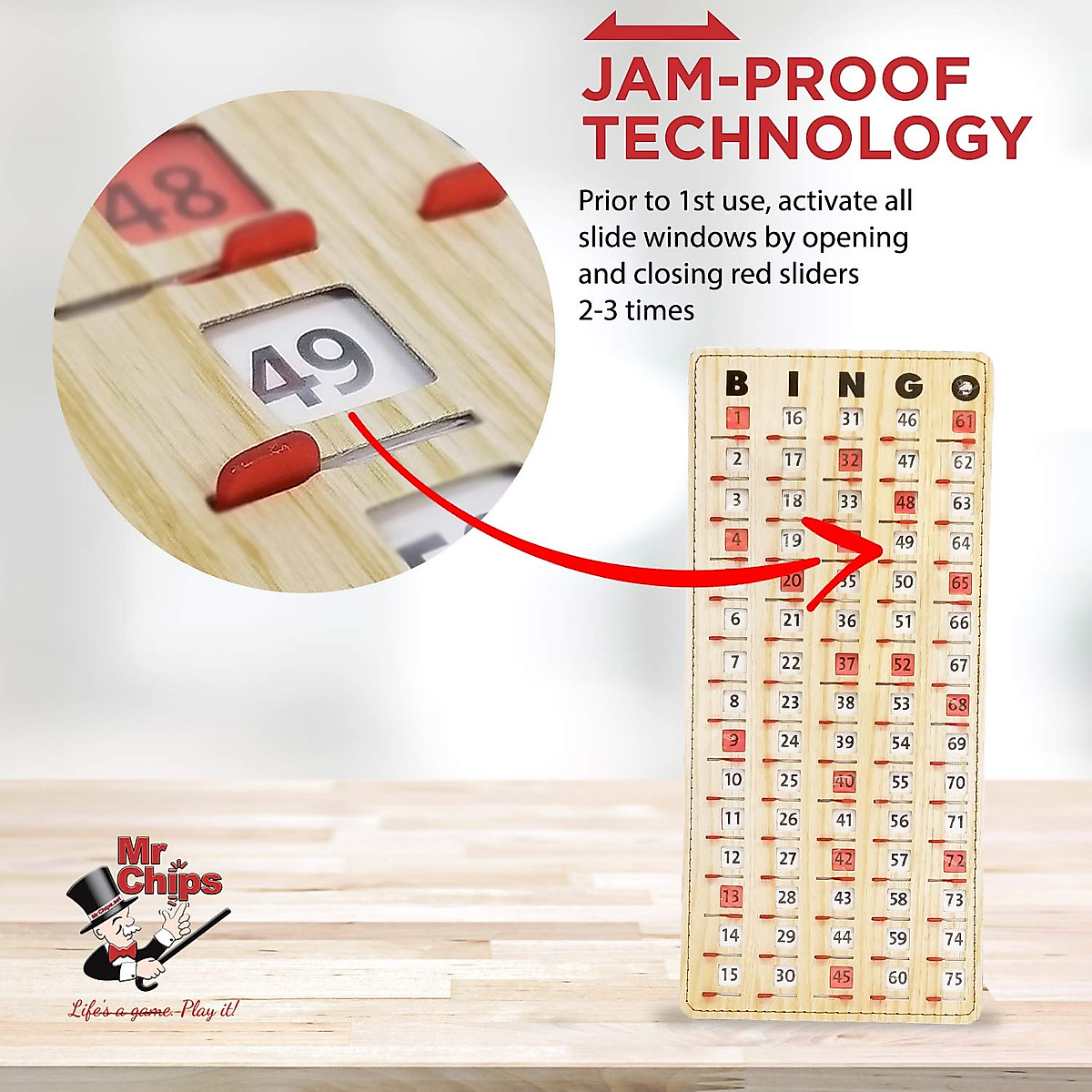 MR CHIPS Jam-Proof Master Board Bingo Card Slide with Shutters Plus Deck of Calling Cards