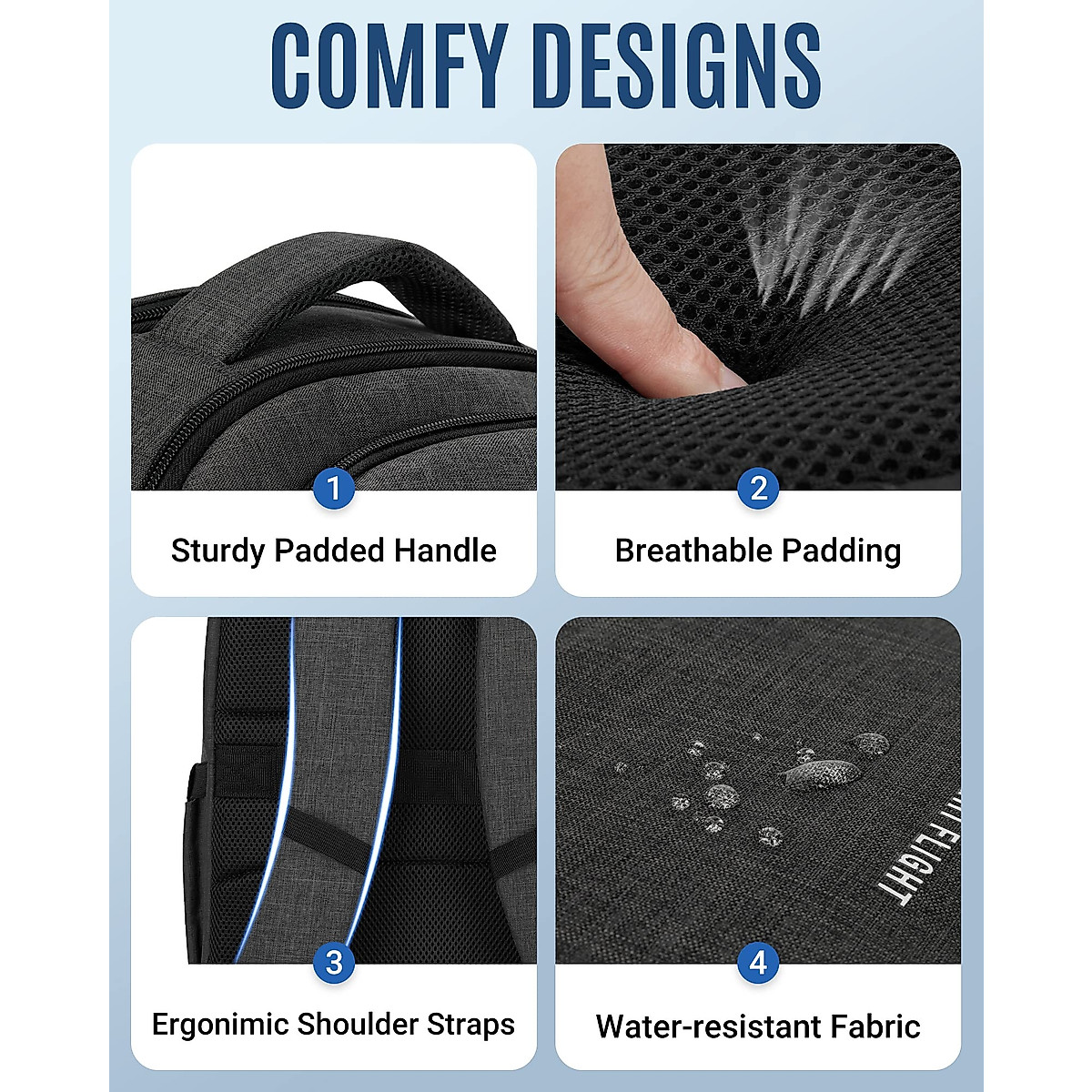 LIGHT FLIGHT Travel Backpack, Laptop Backpack for Men, School College Bookbag, 17.3 Inch Computer Backpack Business Back Pack, Work Bag with USB Charging Hole, 40L Large Casual Daypack, Black grey