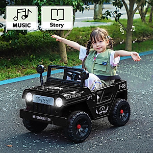 TOBBI 12V Off-Road Kids Ride On Car Truck, Battery Powered 4 Wheels Ride On Toys for Boys and Girls Aged 2-6 Years w/Horn, LED Lights, Portable Pull Rod, Double Open Doors, Green
