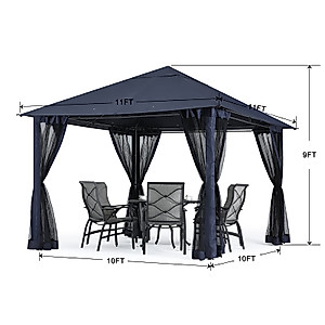 COOSHADE 10x10 Gazebos for Patios Outdoor Gazebo Canopy with Mosquito Netting(Navy Blue)