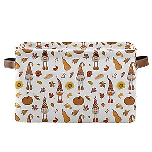 Halloween Gnome Thanksgiving Fall Storage Basket Bins Sturdy Toy Storage Organizer Bins Laundry Basket with Handles for Home Boys Girls Office Closet Shelf Nursery Baskets,1 pcs