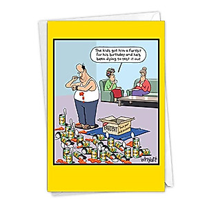 NobleWorks - 1 Cartoon Birthday Greeting Card Funny - Hilarious Bday Notecard with Envelope, Comic Humor Celebration - Fartbit C9323BDG