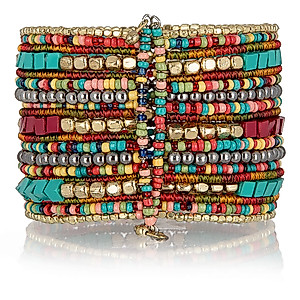 SPUNKYsoul Bohemian Multi-Colored Beaded Cuff Bracelets for Women Collection (Teal/Red/Cube)