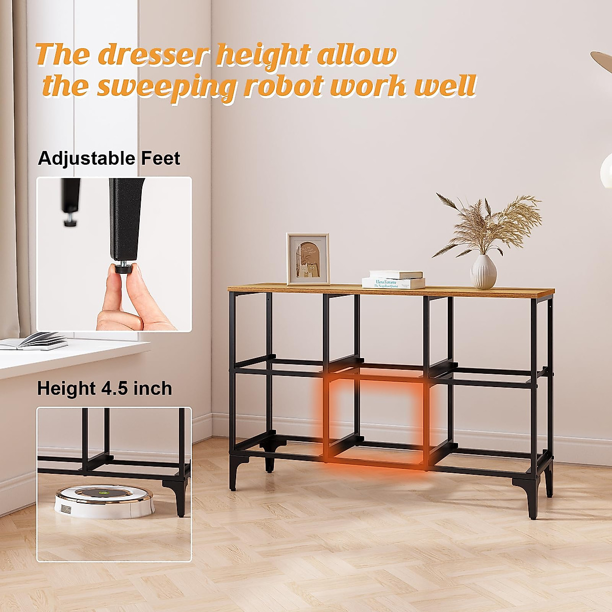 Nasonet Dresser TV Stand for Bedroom, Wide Dresser with 6 Drawers, Console Table Chest of Drawers Fabric Dressers for Kids, Living Room, Closet, Entryway,Sturdy Steel Frame and Wooden Top