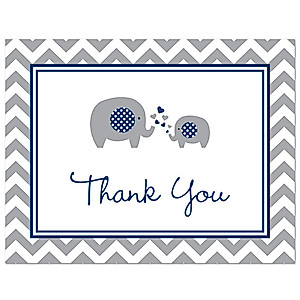 MyExpression.com 50 Cnt Navy Chevron Elephant Baby Thank You Cards