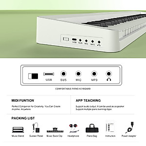 Cossain Folding Piano 61 Key Keyboard with Upgrade Imitation Wood Texture Keyboard 61 Key Digital Piano with MIDI Portable Piano Keyboard for Beginners - Pearl White