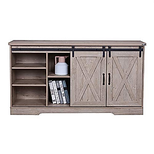 Walnest Farmhouse TV Stand with 2 Sliding Barn Doors and Storage Cabinets, Entertainment Center Console Table, Media Furniture for Living Room Ashland Pine
